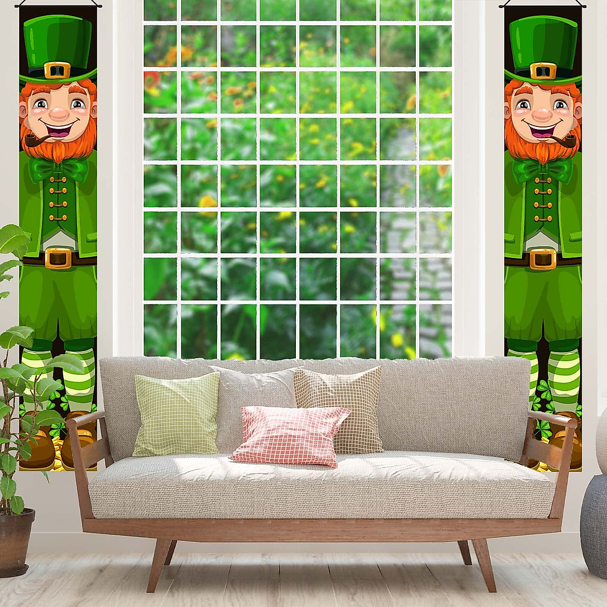 FARMNALL St Patricks Day Porch Banner Green Gnome Front Door Sign Shamrock Four Leaf Lucky Clover Wall Hanging Decorations and Supplies for Home Office Farmhouse Holiday Decor
