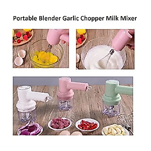2In1 Hand Blender Garlic Chopper Egg Beater Portable Milk Blender Chili Ginger Crusher Food Cutting Kitchen Tool (Pink)