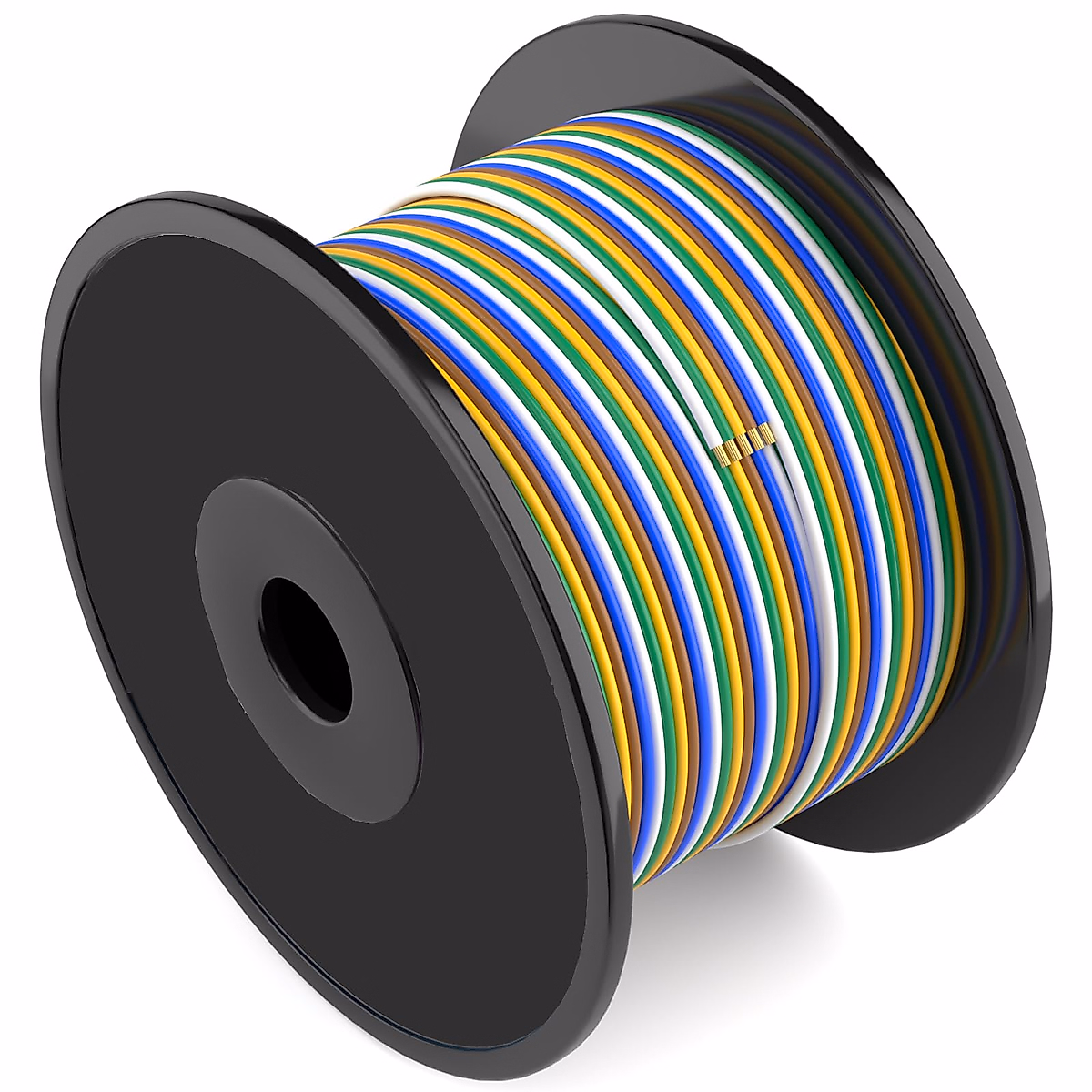 DOAUTO Enough 100Ft Enough 16AWG 5 Way Bonded Trailer RV Camper Towing Boat Wiring Harness Spool, Standard Primary 16AWG 5 Wire Ideal for All Basic Wiring Needs(Green, Yellow, Brown, Blue, White)