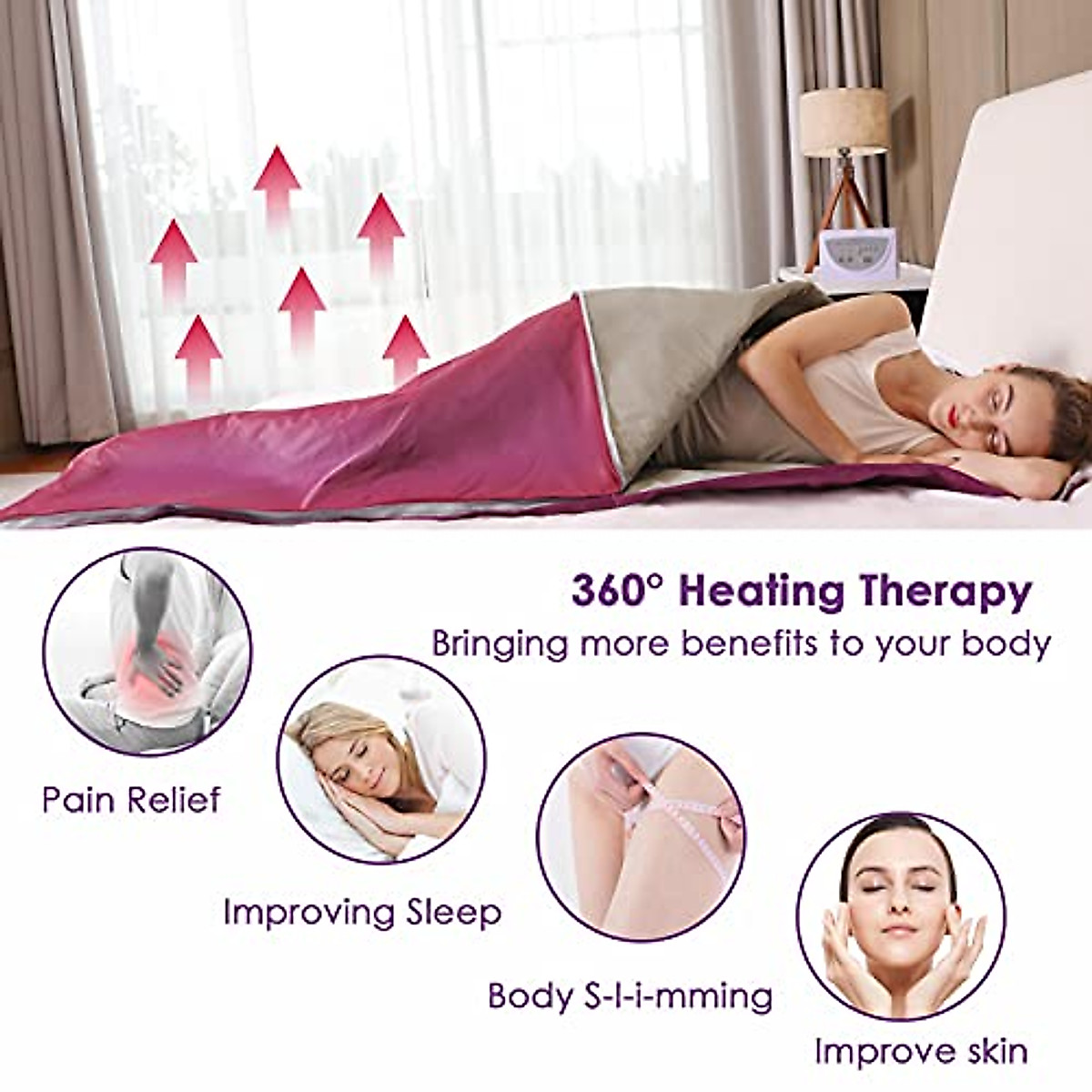 PINJAZE Far Infrared Sauna Blanket with Remote Control for Exercise Recovery Heating Detox 2-Zone Double Zipper Digital Control Portable Infrared Sauna Blanket for Home Relaxation Beauty Salon