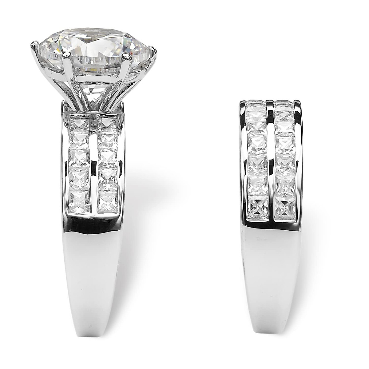 PalmBeach Jewelry Yellow Gold-Plated or Platinum-Plated Sterling Silver Round Cubic Zirconia 2 Piece Channel Set Bridal Ring Set Size 6