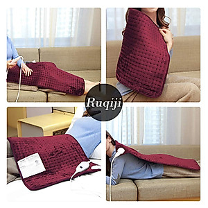 Ruqiji 17''x33'' XXXL King Size Heating Pad with Fast-Heating Technology&10 Temperature Settings, Flannel Electric Heating Pad/Pain Relief for Back/Neck/Shoulders/Menstrual Pain/Leg Cramp (Red)
