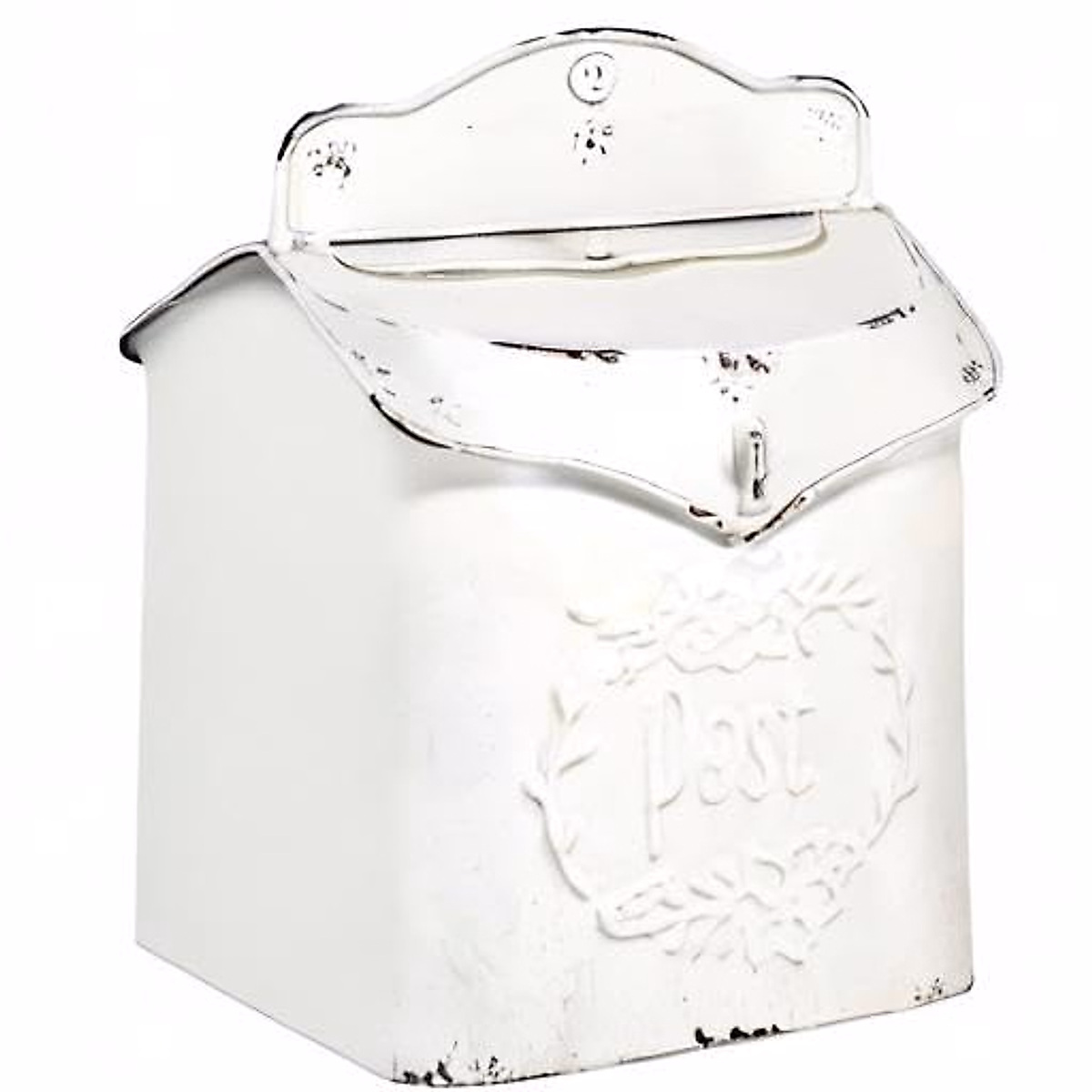 Red Co. 10.5” x 15” Decorative Distressed Metal Wall-Mounted Post Mailbox, Farmhouse White