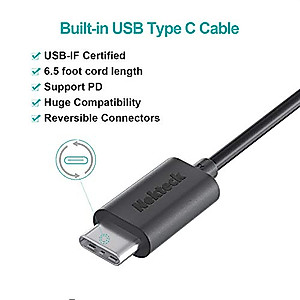 Nekteck 45W USB C Wall Charger with Power Delivery, Laptop Fast Charging Adapter Built-in 6ft Type C Cable Compatible with MacBook, Dell XPS, Surface Go, Pixel, Galaxy(NOT Ideal for Note10/S10/10+PPS