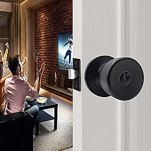 JO.KO Door Knob with Lock and Keyed, Black Matte Round Ball Lock Interior/Exterior Door Knob for Bedroom Or Bathroom/Entry Door Handle
