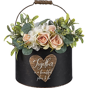 Primitives by Kathy Rustic Heart Design Together is A Beautiful Place to Be Double Sided Metal Bucket
