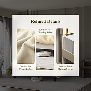 Origeture Queen Platform Bed Frame with Adjustable Headboard, Velvet Upholstered Queen Bed Frame Modern with Wooden Slats & Gold Tufted, Heavy Duty, Easy Assembly, No Box Spring Needed, Beige