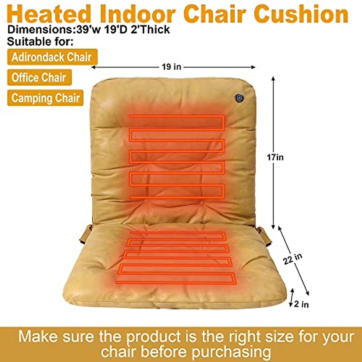 OUHOU Heated Seat Cushion, Heated Chair Cover, 3 Mode Adjustable Warm Seat Cushion, USB-Powered Heating Seat Cover for Home, Office Chair and More(Yellow)