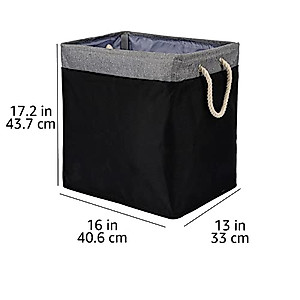 Amazon Basics Foldable Fabric Rectangular Laundry Hamper with Detachable Brackets, Large, Black