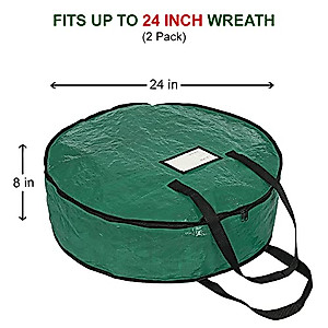 ProPik Christmas Wreath Storage Bag 24" - Garland Holiday Container with Tear Resistant Material - Featuring Heavy Duty Handles and Transparent Card Slot - 2 Pack (24 Inch, Green)