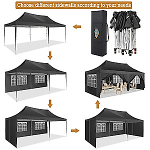 COBIZI 10x20 Canopy, Pop Up Canopy 10x20, Outdoor Wedding Party Tent, Commercial Tent, Waterproof Canopy Tent with 6 Sidewalls, All Season Outdoor Gazebos for Parties with Carry Bag, Event, Black