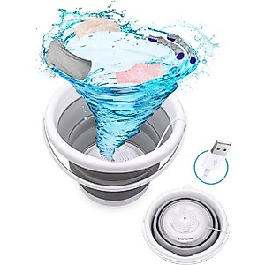 bubbacare Portable Washing Machine, Mini Washing Machine with Foldable Laundry Bucket,Portable Turbo Washer by for Socks Underwear Bra, Travel Business Trip or College Rooms, White Gray
