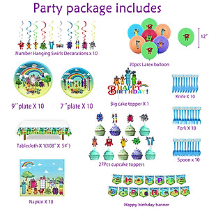 Win3terz Birthday Party Supplies ,Including Number Theme Including Spoons, Fork, Knife,napkins，Hanging Swirls Decorations，Plates, Cake Toppers, Cupcake Topper,Happy Birthday Banners Balloons and Tablecloths for Girls Boys Party Favors For Birthday Party
