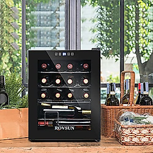 ROVSUN 16 Bottle Wine Cooler Refrigerator, Freestanding Compressor Wine Chiller, Beverage Wine Fridge with Digital Temperature Control & Double-layer Glass Door for Red White Wine, Champagne, Beer
