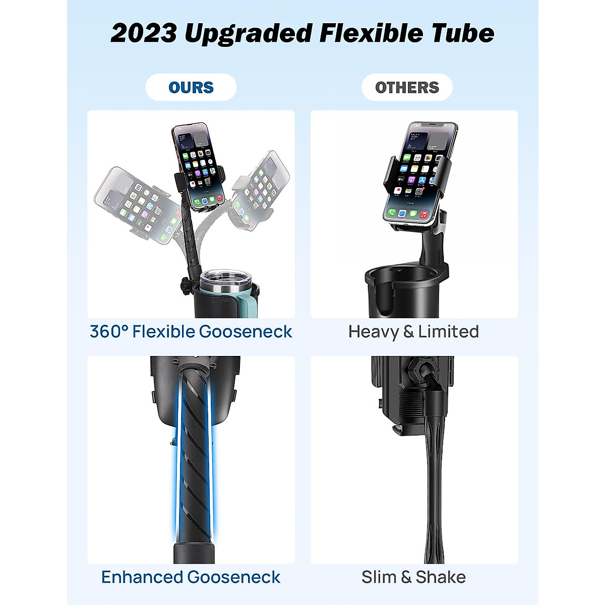 JOYTUTUS Cup Holder Phone Mount for Car, [Upgraded Long & Thick Gooseneck] Cup Phone Holder for Car, Cell Phone Holder Car Fit iPhone, All Smartphones