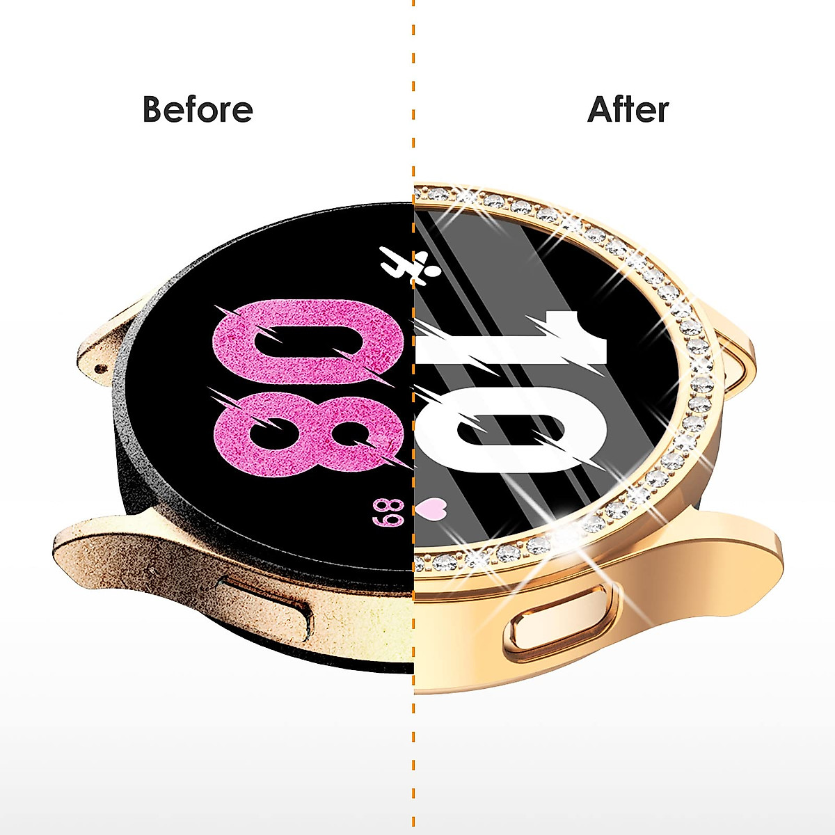 Surace Soft TPU Case for Galaxy Watch 4 & Galaxy Watch 5 40mm with Screen Protector, Bling Crystal Diamond Protective Bumper for Samsung Galaxy Watch 4 5 40mm (3 Packs, Rose Gold/Pink/Clear)