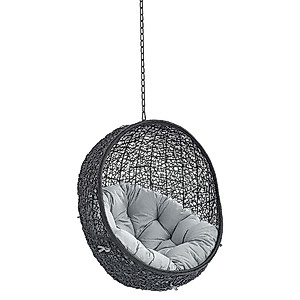 Modway EEI-3635-BLK-GRY Encase Wicker Rattan Outdoor Patio Swing Chair with Hanging Steel Chain in Black Gray