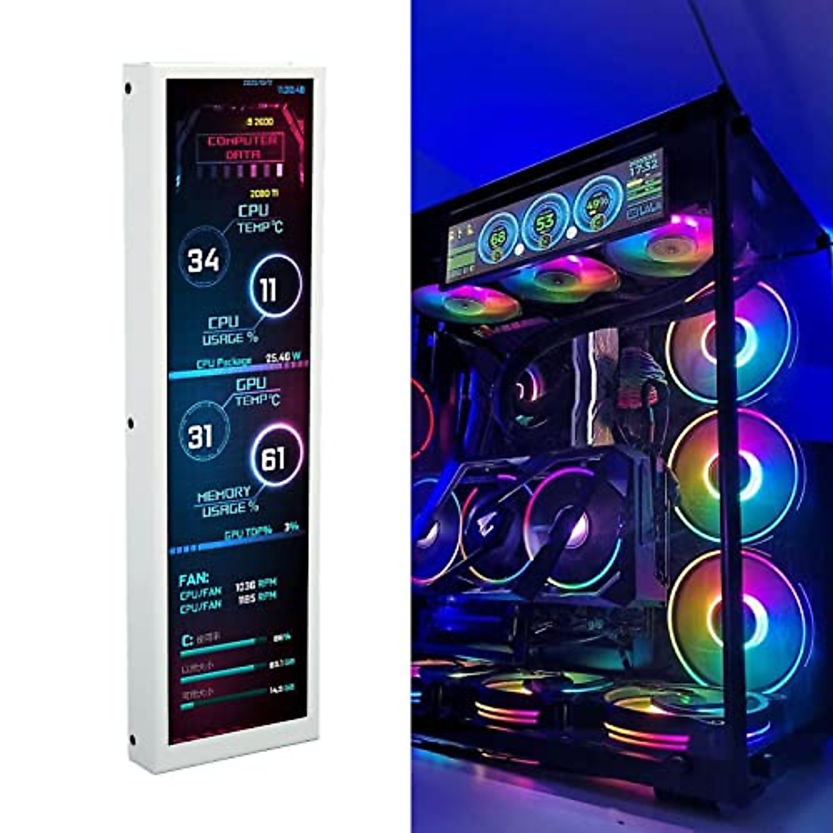 Heayzoki Computer Temp Monitor, PC Sensor Panel Display, CPU Data Monitor, 8.8 Inch Display USB Power Multifunction PC for CPU GPU Data