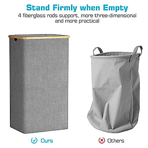 200L Laundry Hamper, HYSEYY 2-Pack Extra Large Laundry Baskets with Lid, Removable Inner Bags, Collapsible Rectangular Clothes Hamper, Laundry Organizer with Bamboo Handles for Laundry, Grey