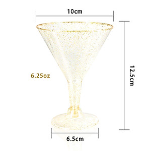Liacere 24 Pack Gold Plastic Martini Glasses - 6.25oz Disposable Cocktail Glasses - Plastic Margarita Glasses Perfect for Wedding & Party