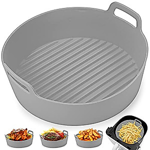 silicone air fryer liners-Reusable Heat Resistant Food Safe Silicone Bowl/Pot for Air Fryer and Microwave for Ninja Foodi Air Fryer, Coffee Maker, Blender (grey1pcs 9inch)