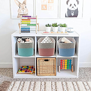 NUMONQ Cotton Baskets 3Pc Storage Set | Multi-Color ative Soft Basket Bins Organize Laundry Baby Toys Nursery with Handles, Pink/Blue/Green