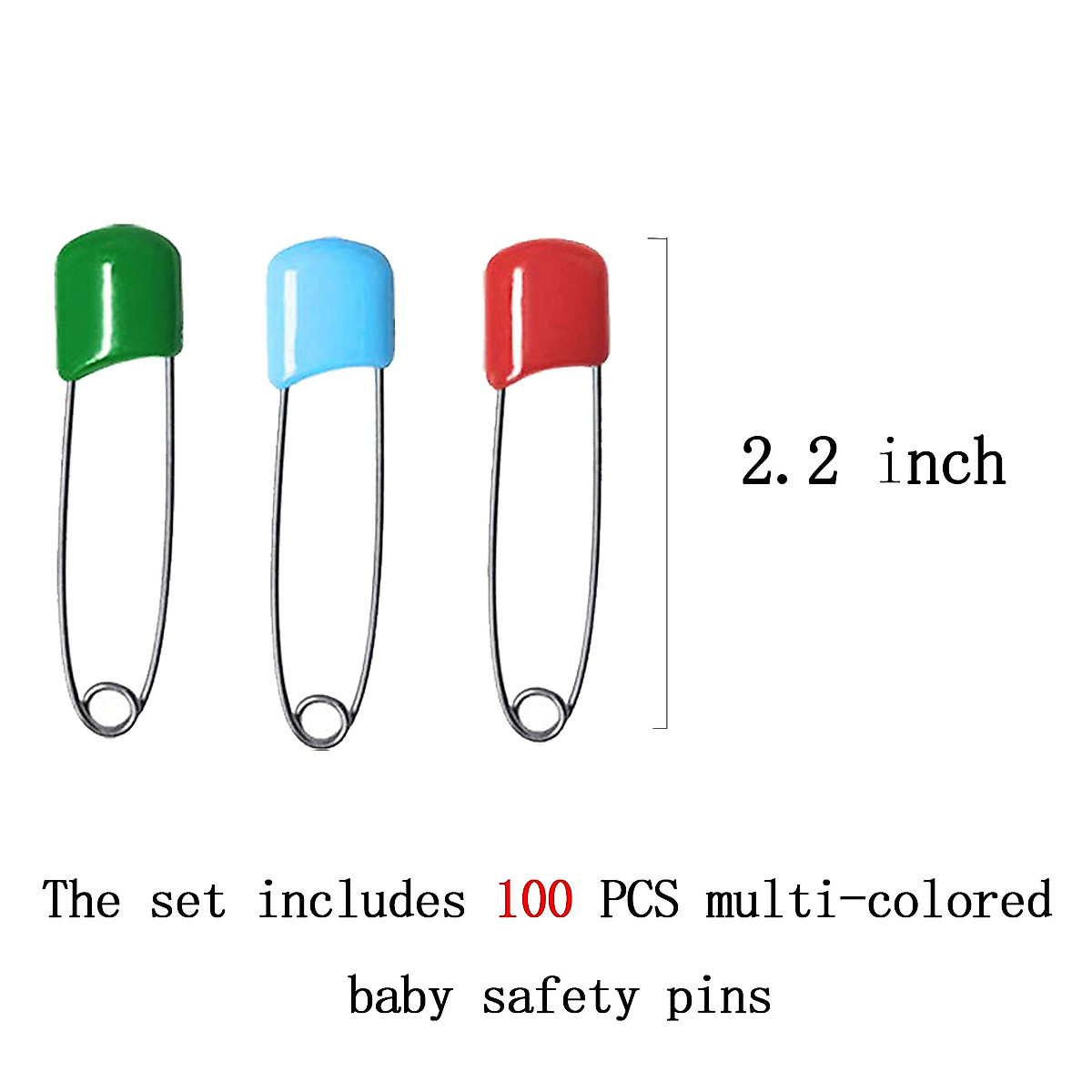100 Pieces Diaper Pins 2.2 inch Baby Safety Pins Long Plastic Head Safety Pin with Locking Closures Plastic Head Cloth Diaper Pins Stainless Steel Nappy Pins Plastic Head Safety Pin