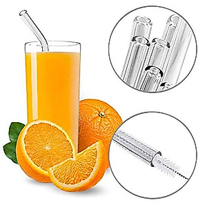 Reusable Drinking Straws Glass Clear 12-Pack, with 4 Cleaning Brush Size 8.5''x10 MM Set of 6 Straight and 6 Bent - Perfect for Cocktail Glass, Smoothies, Tea, Juice, Milkshakes