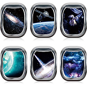 6 Pieces 3D Space Capsule Window Wall Decal Outer Space Wall Stickers Spacecraft Astronaut Wall Mural Poster for Kids Nursery Bedroom Home Decoration, 11 x 15 Inches