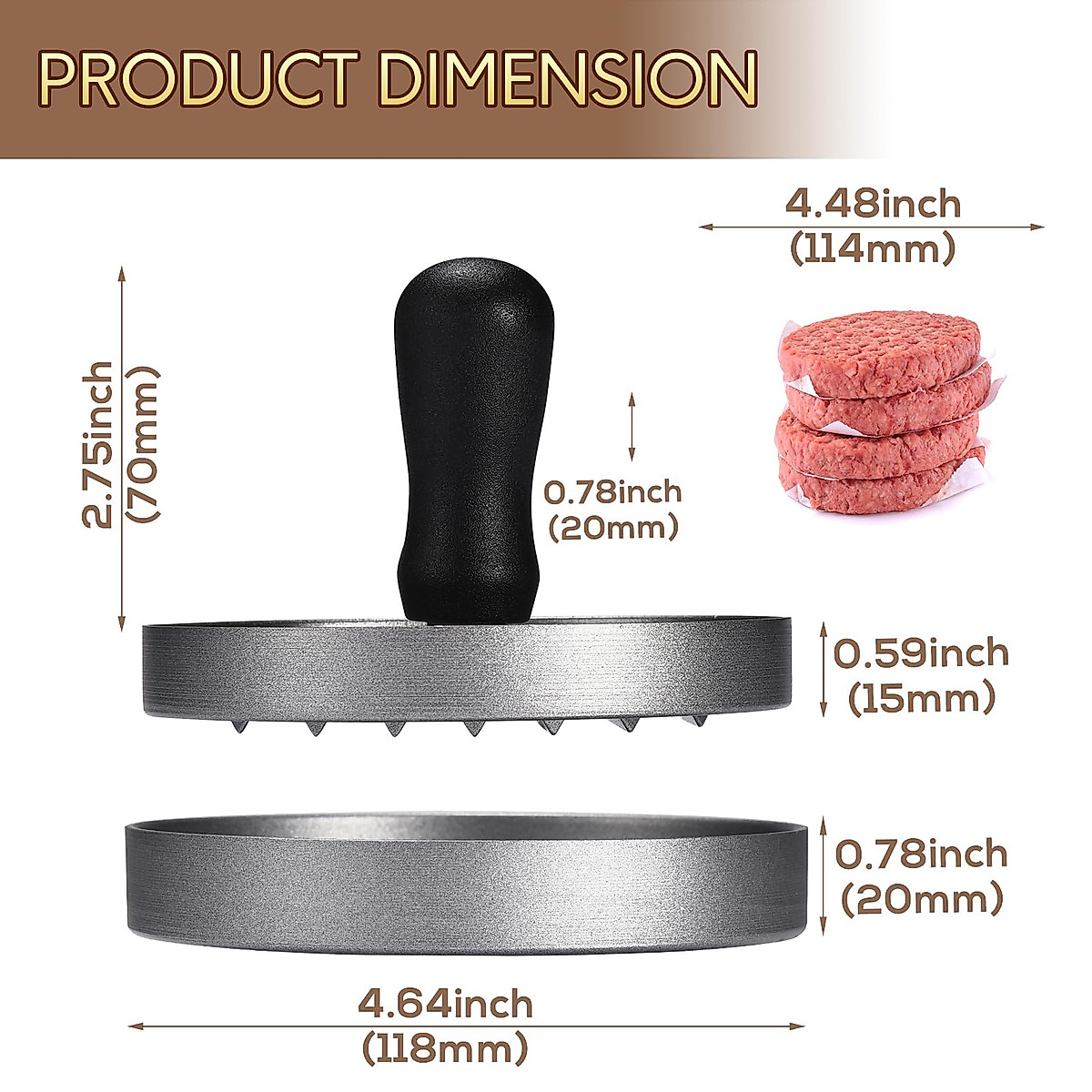 TIFMI 7" Burger Press & 4.6" Hamburger Press Patty Maker, Non-Stick Aluminum with 100 Patty Papers BPA Free, Cast Iron Grill Press for Perfectly Seared Bacon,Panini,Steak & Sandwiches