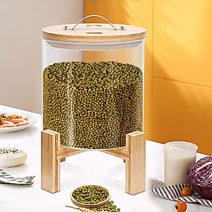 BuYouZaiLaa Glass Cereal Dispenser Rice Storage Container with Airtight Lid Stand and Measuring Cup Flour and Cereal Container for Kitchen Organization and Pantry Store (5L)