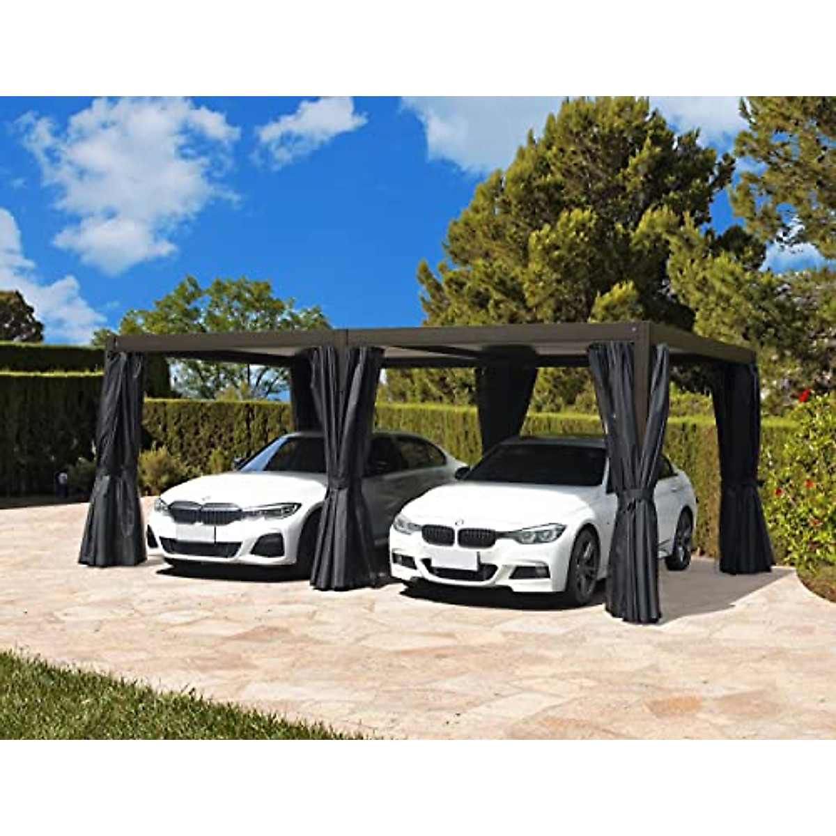 Domi Outdoor Louvered Pergola 12'x20' with Adjustable Aluminum Roof,Grill Gazebo for Patios,Aluminum Frame with Curtains and Mesh for Garden,Patio,Backyard, Dark Brown