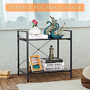 SUPER DEAL 2 Tier Small Bookshelf for Small Space,Industrial Shelving Unit for Bedroom, Living Room and Home Office, Black