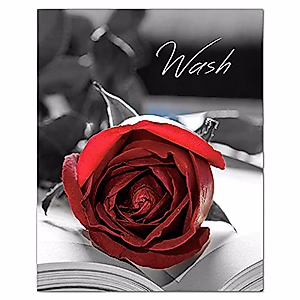 NOROUOV Modern Red Rose Flowers on Gray Books Wall Art Paintings Set of 4 (8X10” Canvas Picture) Relax Breathe Wash Unwind for Bathroom Bedroom Living Room Home Decor No Frame