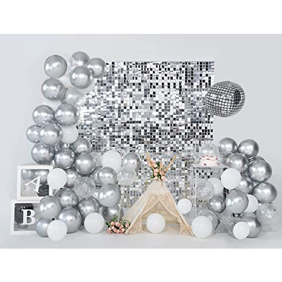 Kate Square Sliver Sequin Wall Panel Backdrop Sliver Glitter Panels Wedding Decoration(Pack of 12)