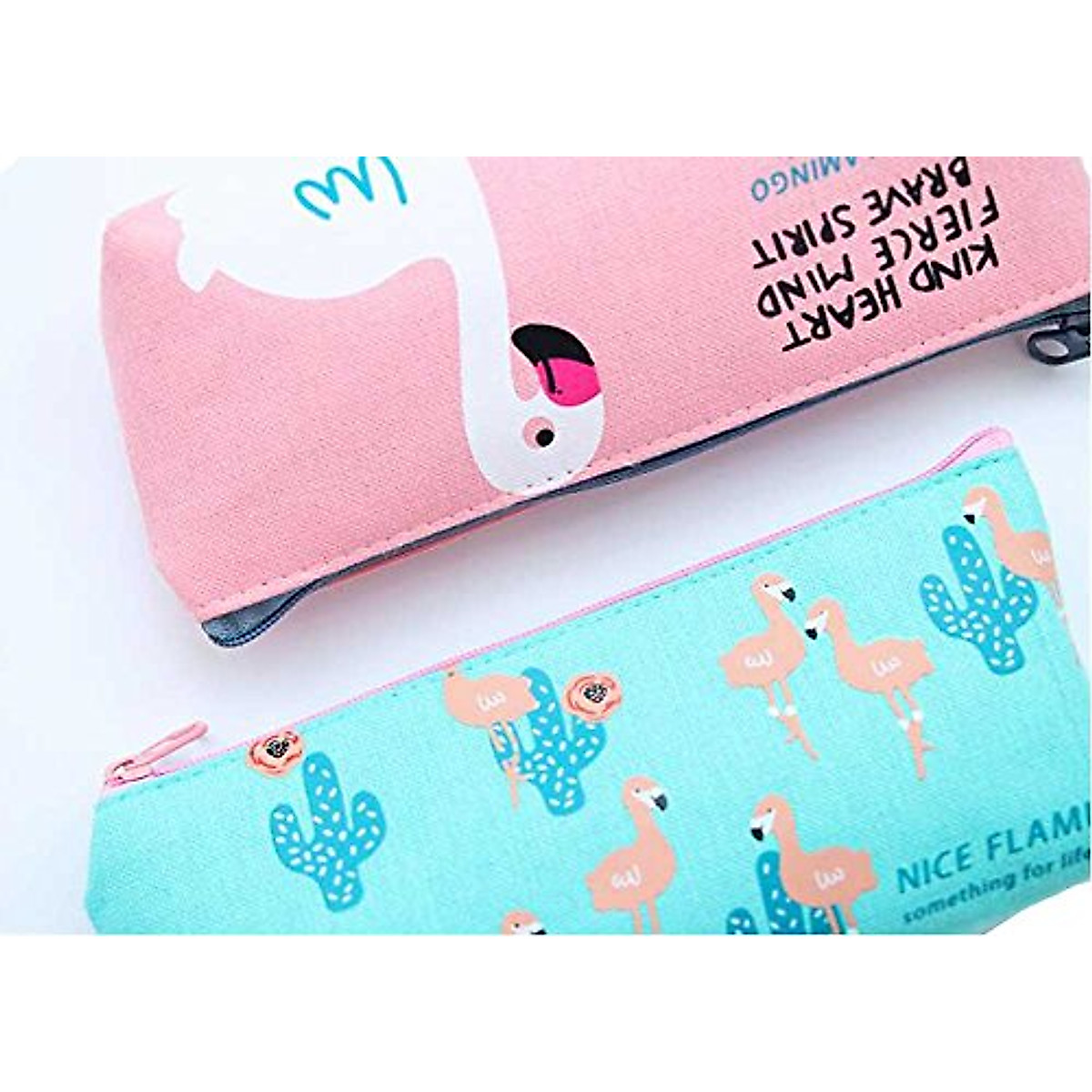 iToolai Canvas Pen Pencil Case Bag Zipper Travel Pouch Cosmetic Bags (Pack of 4, Flamingo and Cactus)