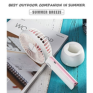 OCUBE Mini Handheld Fan,Small Personal Portable Hand Held Fan with 7 Color LED Light Base,Operated USB Rechargeable Desk Fan,3 Speeds Electric Lash Fan for Makeup (Pink)