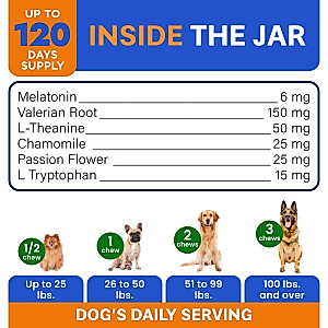 (Extra Strength) Calming Melatonin for Dogs Sleep - 6mg Dog Melatonin Chews for Small & Large Dogs, Puppy Melatonin Treats - Calming Aid for Dogs - Medium Doggie Sleeping Pills - 120 Treats
