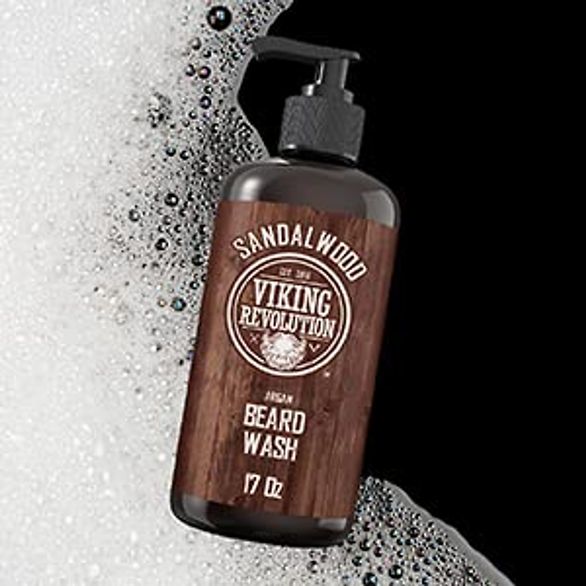 Viking Revolution Beard Wash Shampoo w/Argan & Jojoba Oils - Softens & Strengthens - Sandalwood Scent - Beard Shampoo w/Beard Oil (17 oz Shampoo)