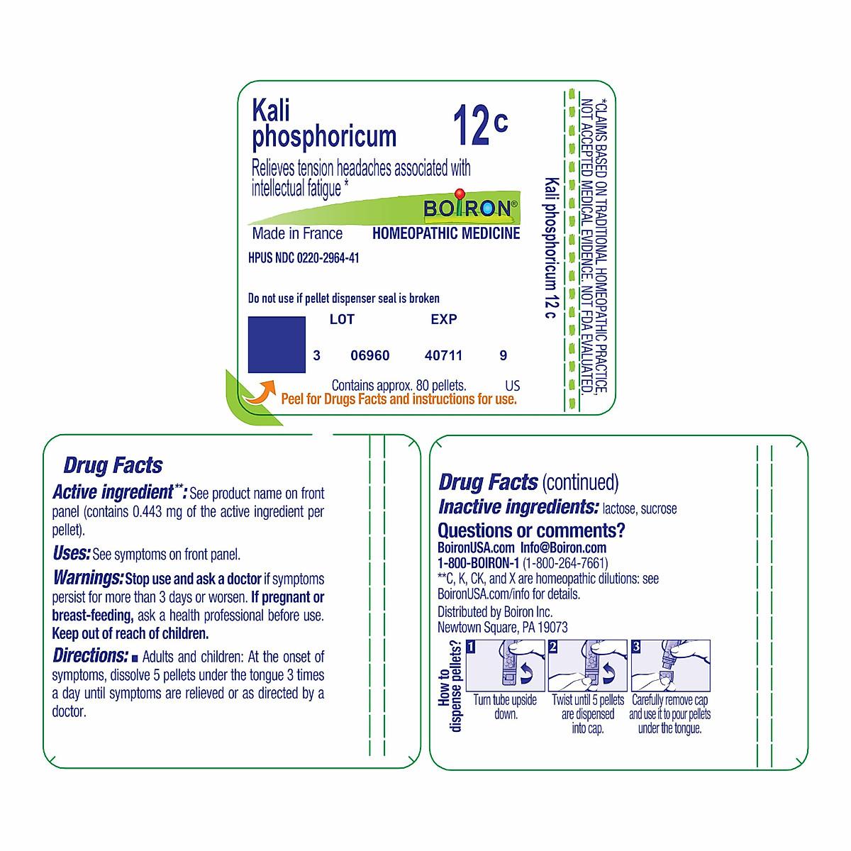 Boiron Kali Phosphoricum 12C Homeopathic Medicine for Headachess - 80 Pellets