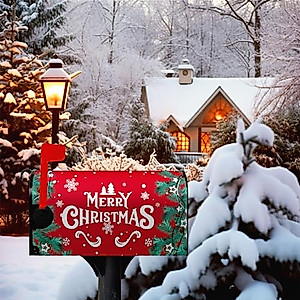 Dacawin Merry Christmas Mailbox Cover Xmas Trees Magnetic Mailbox Covers Poinsettia Winter Snowflake Letter Post Box Cover Standard Size 21 * 18 Inch Christmas Yard Home New Year Holiday Decorative