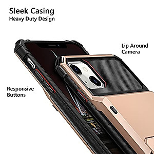 Vofolen Case for iPhone 13 Case Wallet 4-Card Holder ID Slot Flip Door Hidden Pocket Anti-Scratch Dual Layer Hybrid TPU Bumper Armor Protective Hard Shell Back Cover for iPhone 13 6.1 Rose Gold