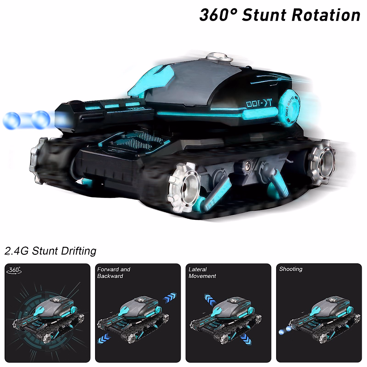 Bindove RC Stunt Tank with Light, Watch Gesture Sensor RC Tank Toy, 360 Rotation Remote Control Stunt Car Shooting Water Bullets (Tracked Dark Green), Halloween Toys,Festival Gifts