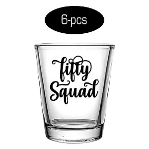 Veracco Fifty AF Fifty Squad Cheers To 50 Years Shot Glasses Birthday Gift For Someone Who Loves Drinking Bachelor 50th Funny Party Favors Fifty and Fabulous (Clear, Glass)