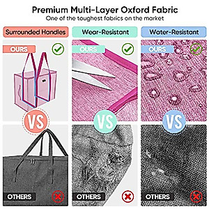 BALEINE 2 Pack Storage Tote with Zippers & Carrying Handles, Heavy-Duty Oxford Fabric Moving Bags for Space Saving Moving Storage, Pink