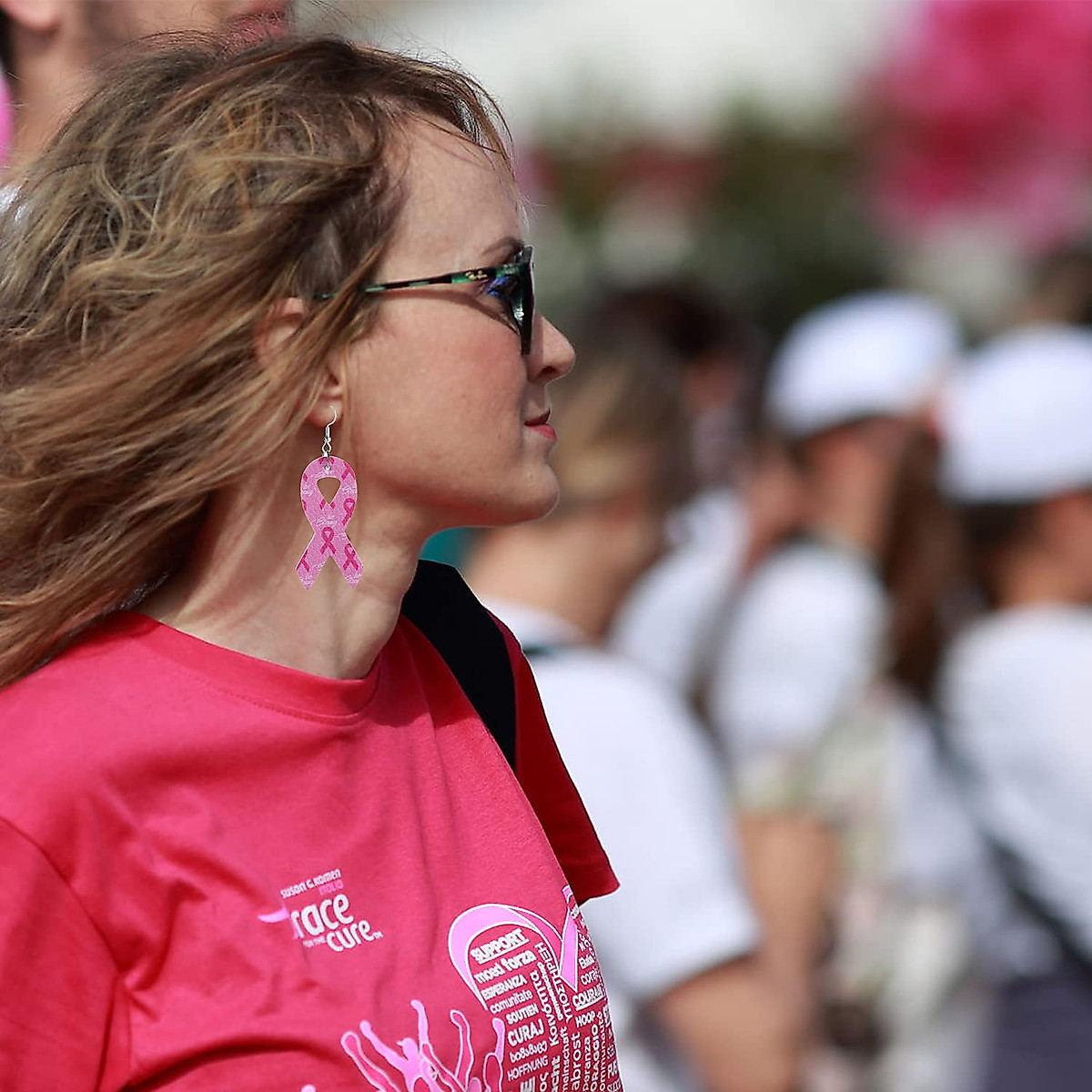 16 Pairs Pink Ribbon Earrings for Women Breast Cancer Earrings for Women Lightweight Handmade Breast Cancer Awareness Leather Earrings