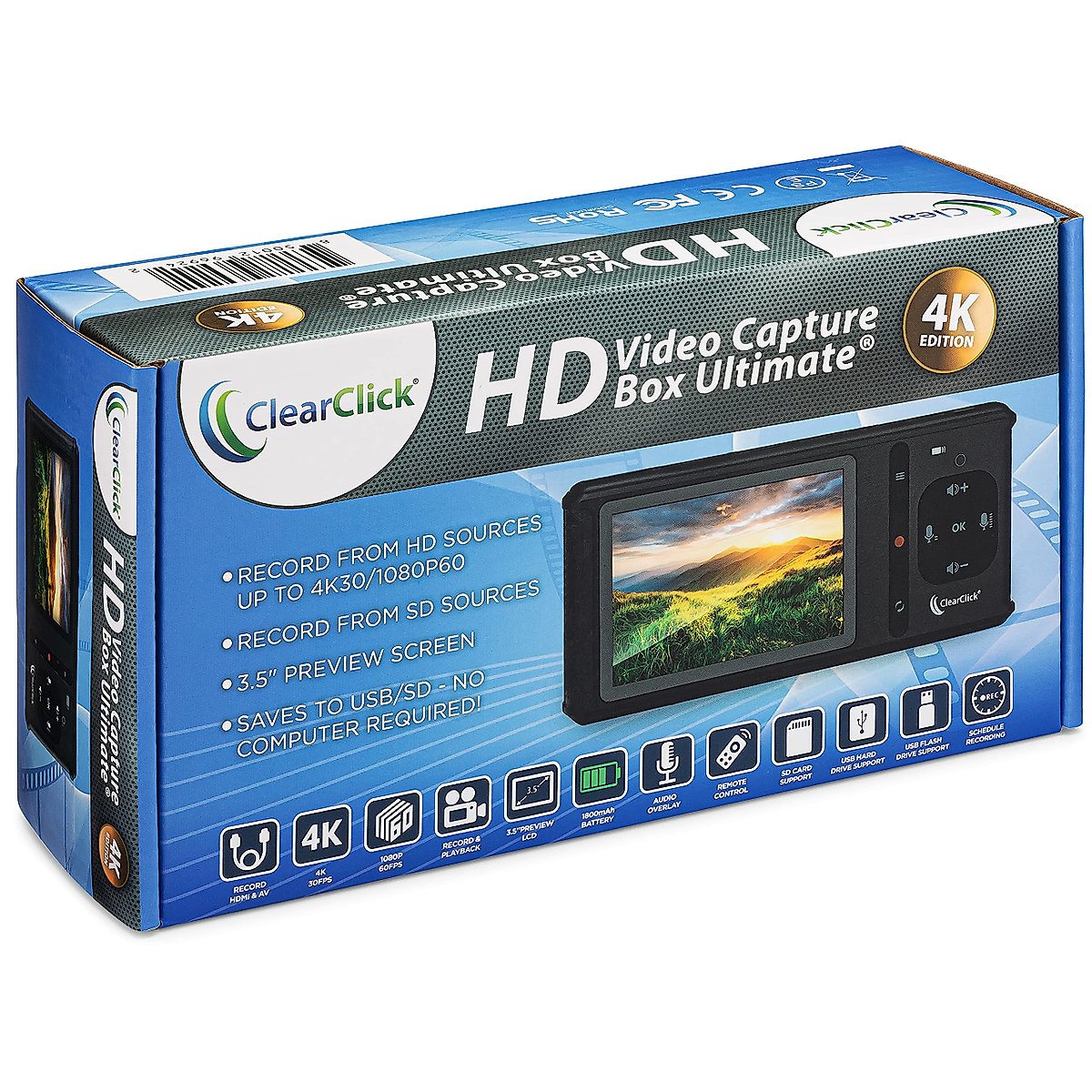 ClearClick HD Video Capture Box Ultimate (4K Edition) - Record and Stream Video from HDMI (Up to 4K30) and AV Video Sources, No Computer Required (Updated)
