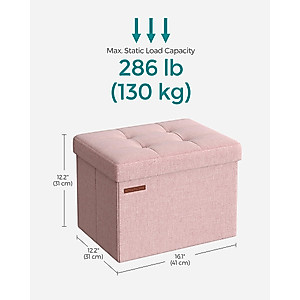 SONGMICS Small Folding Storage Ottoman, Foot Rest Stool, 12.2 x 16.1 x 12.2 Inches, 286 lb Load Capacity, for Living Room, Bedroom, Home Office, Dorm, Jelly Pink ULSF102R01