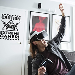 Caution extreme gamer wall sticker boys bedroom decor gaming wall art kids room decorations stickers teen gamers boy posters boy decal teenage decoration vinyl home mural funny game rooms design black