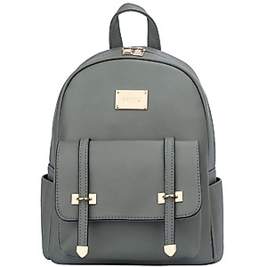 KKXIU Girls 3pcs Fashion Small Synthetic Leather Backpack Purse Cute Mini Bookbag for Women and Teens (Grey)